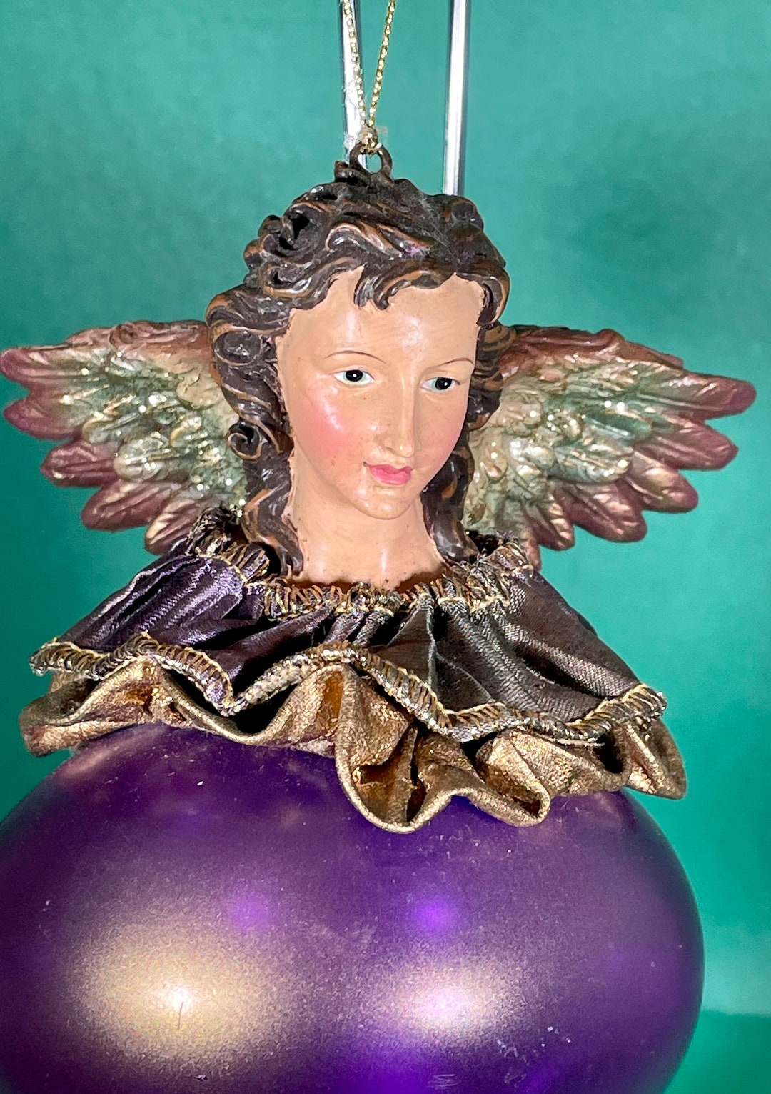 Victorian Vintage Angel Head Purple Plum Onion Shaped Glass Ornament ...