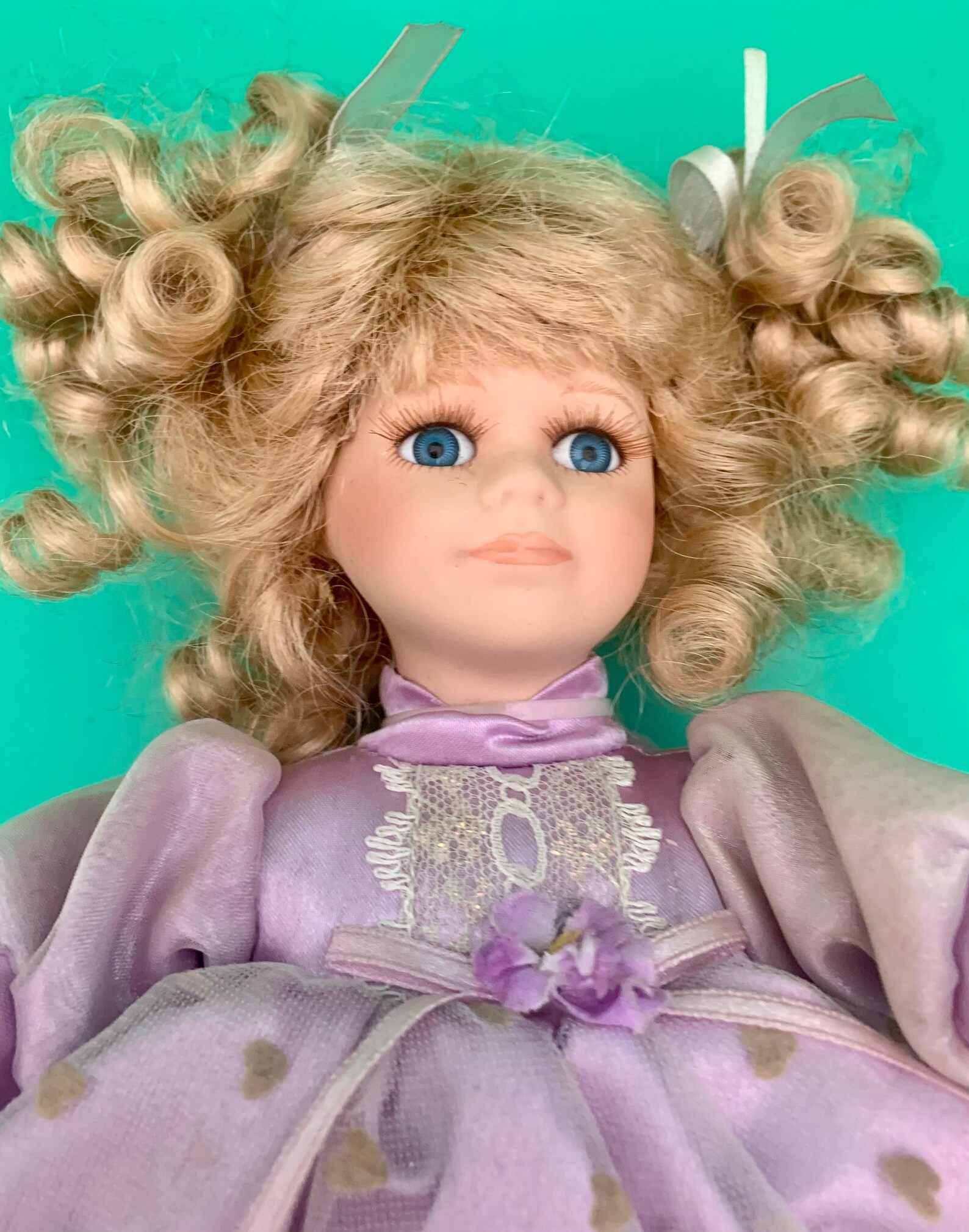 Collectors Choice Porcelain 10" Doll Lavender Satin and Polka Dot ...