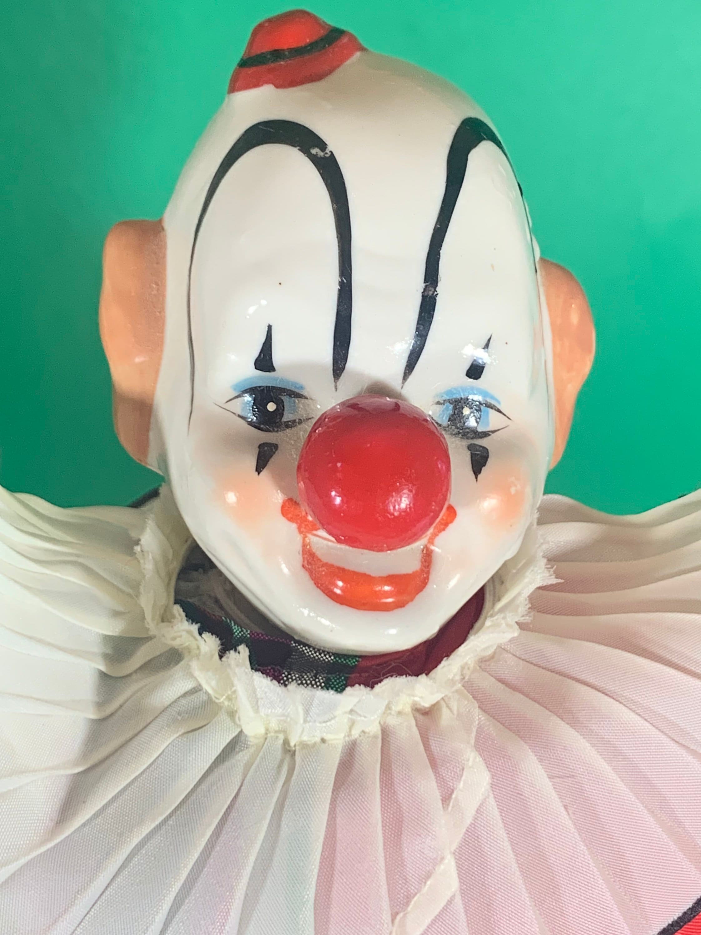 Vintage Circus Party Porcelain Clown Bozo Iridescent Stripes Metallic ...