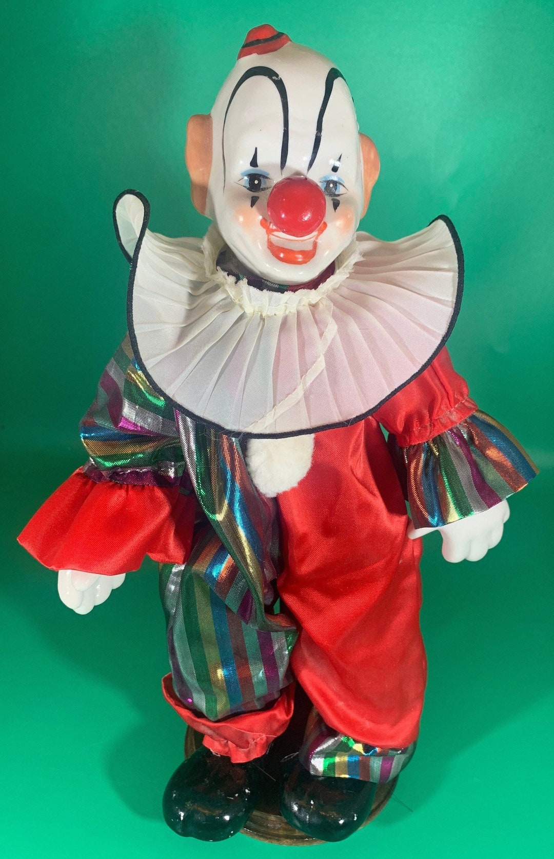 Vintage Circus Party Porcelain Clown Bozo Iridescent Stripes Metallic ...