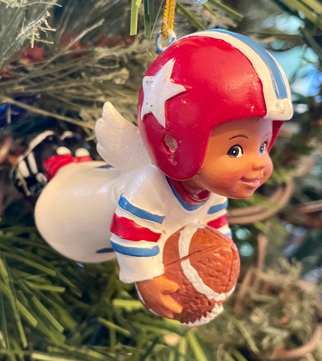 Vintage Boy Football Angel Ornament Child Glitter Wings Religious ...