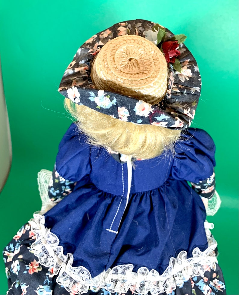 Vintage Anco Porcelain 16 Doll 1999 elizabeth Navy Blue Felt Lace ...