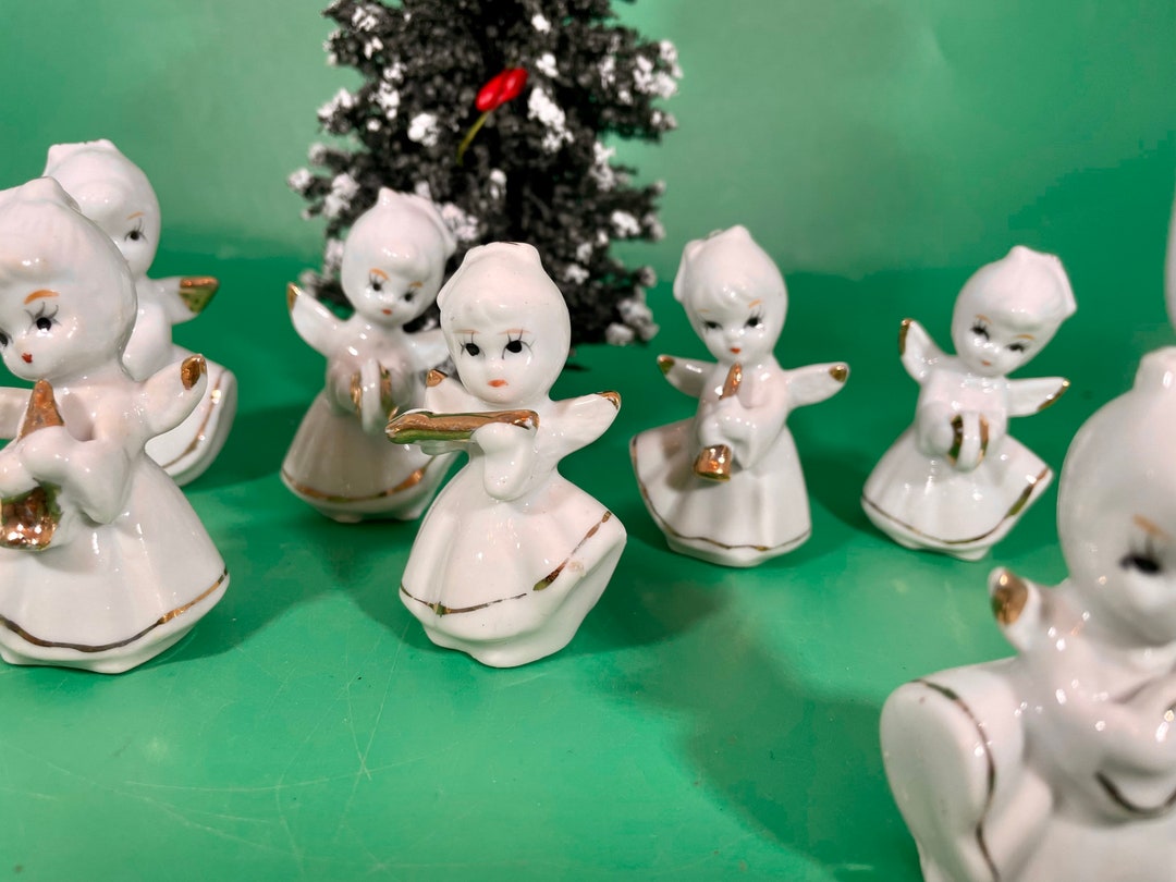 VINTAGE 1980's Angels Musical Band Eight 8 Mini Figurines Gold Trimmed ...