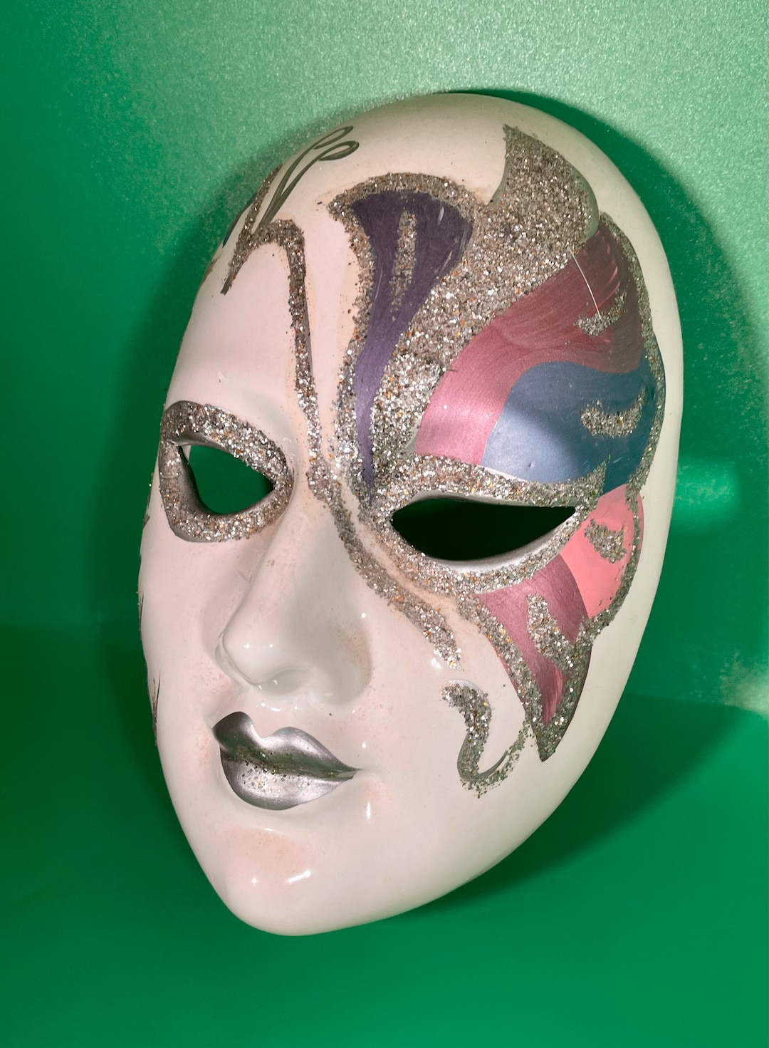 Vintage Porcelain Hand Painted Art Metallic Silver Pink Blue White ...