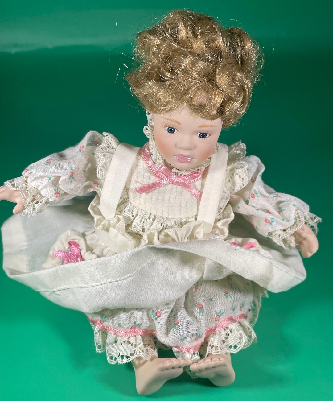8" Gorham Porcelain Vintage Poseable Doll Pink White Green Dress and ...