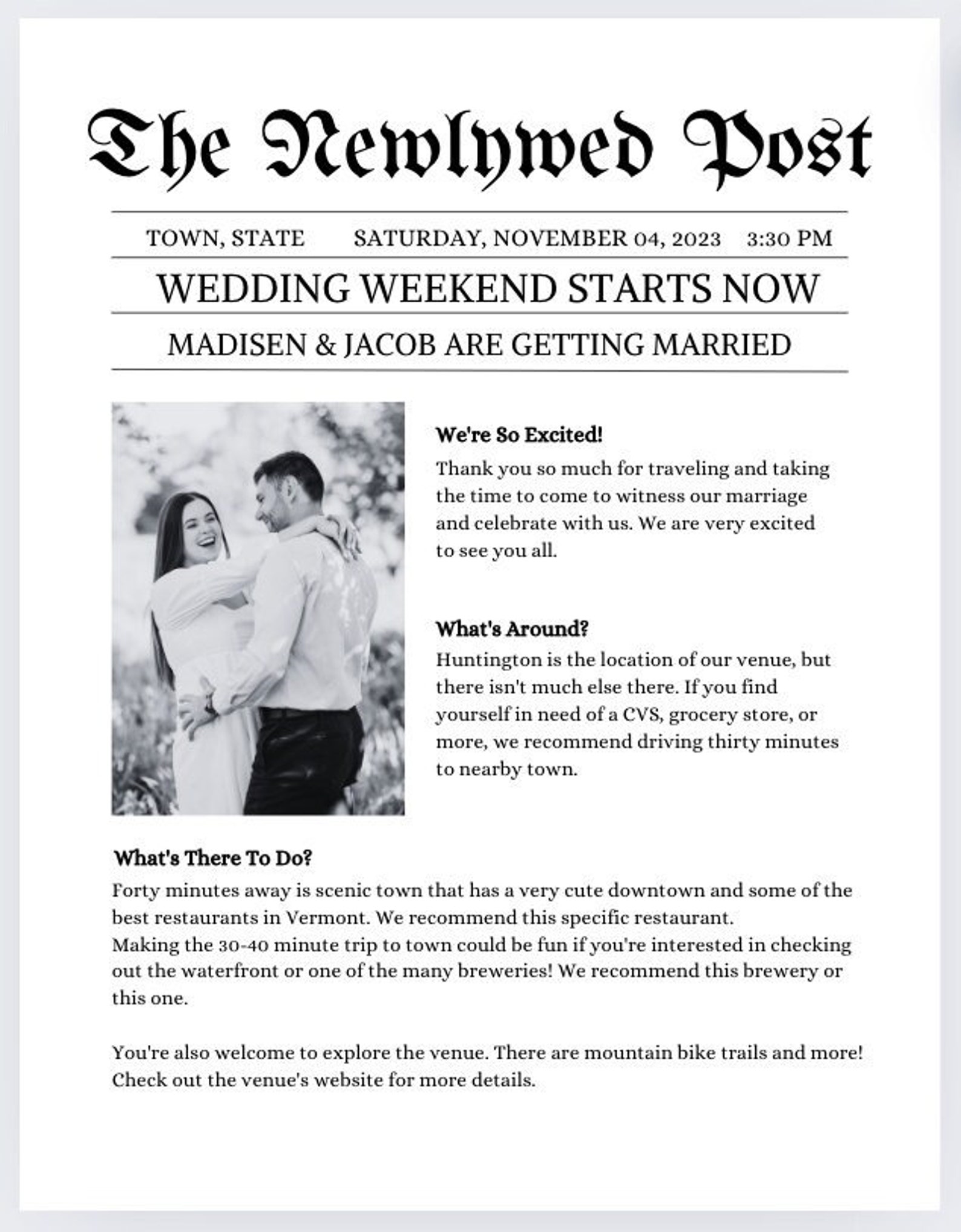 The Newlywed Post Flyer Wedding Program - Digital Download - Canva ...