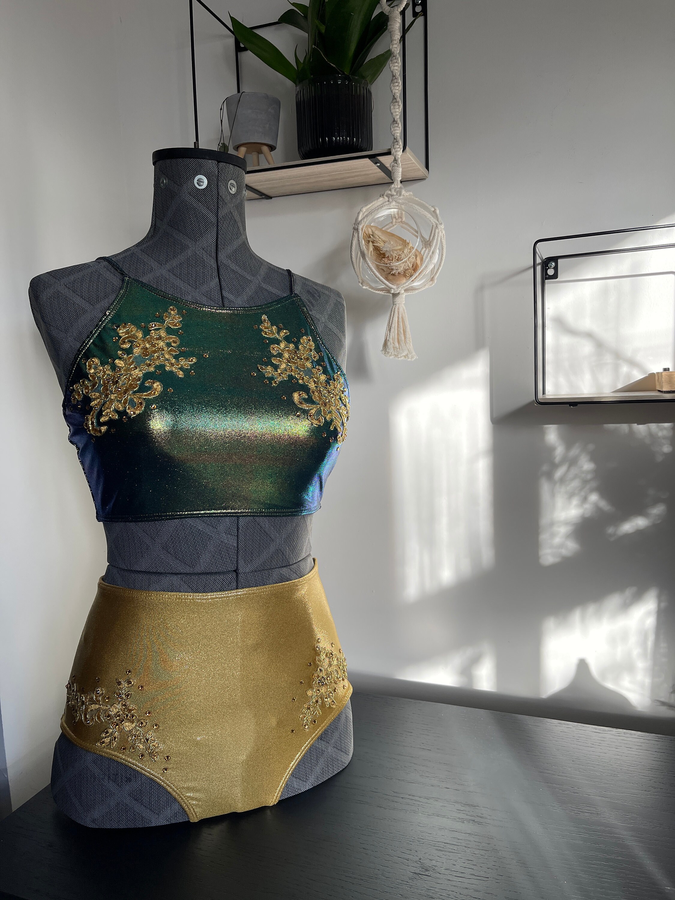 Green and Gold Foiled Lycra Aerial Costume/two Piece/ Set With ...