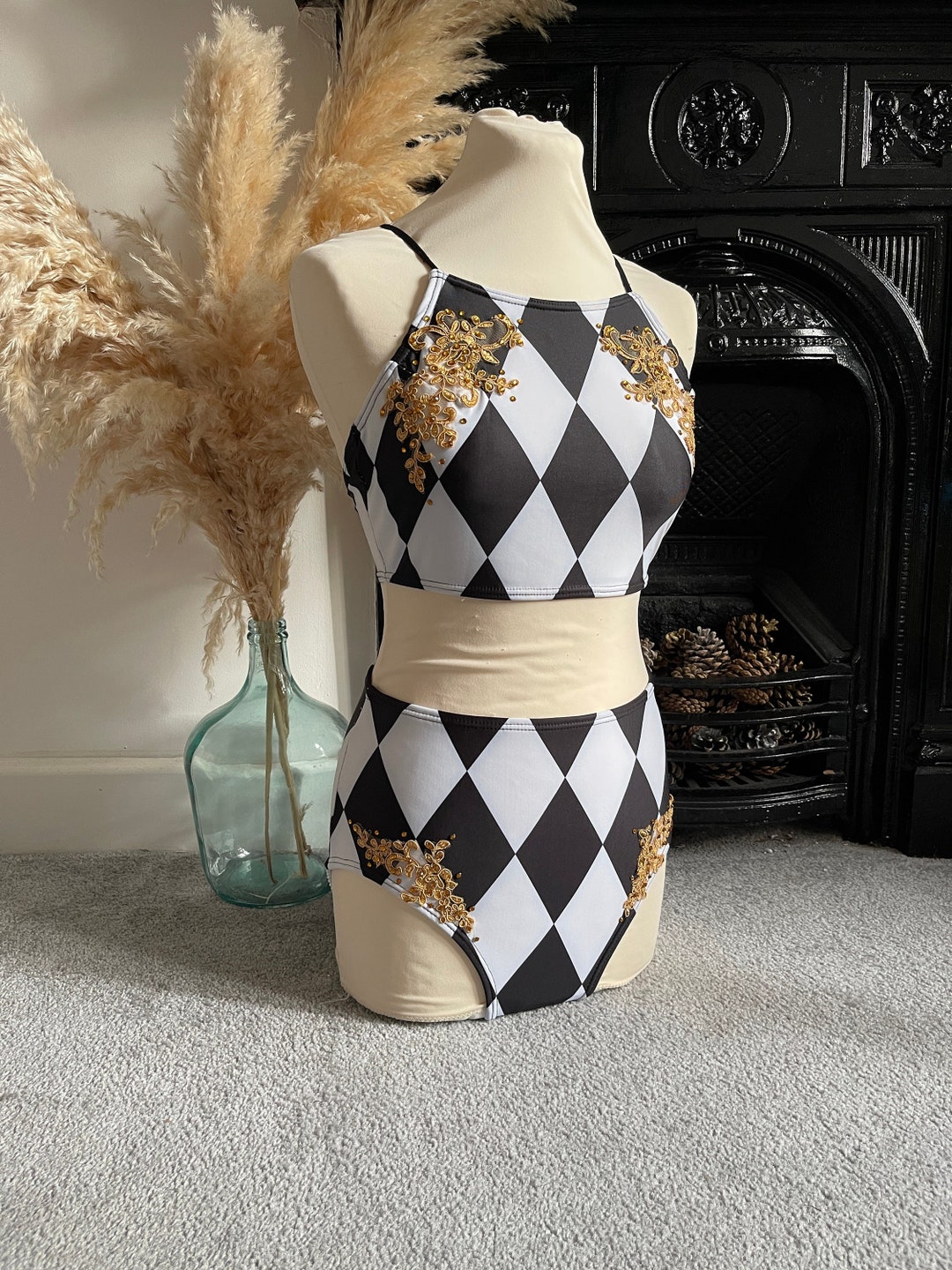 Harlequin and Gold Circus Themed Costume Set for Aerial Pole - Etsy