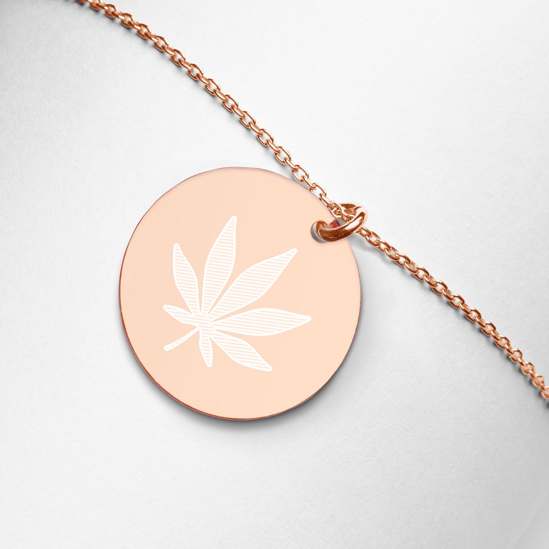 Marijuana Charm Necklace, Weed Leaf Circle Disc Pendant, 14k Gold ...