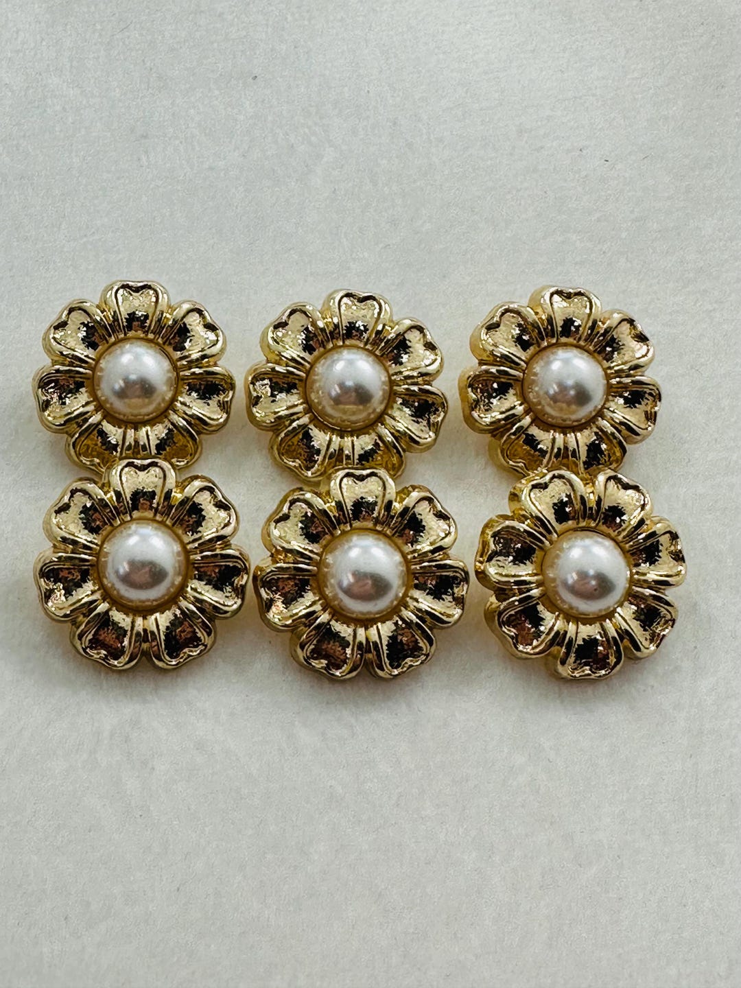 Metal Flower Buttons Gold-tone With Faux Pearl 19mm a Set of 6 - Etsy