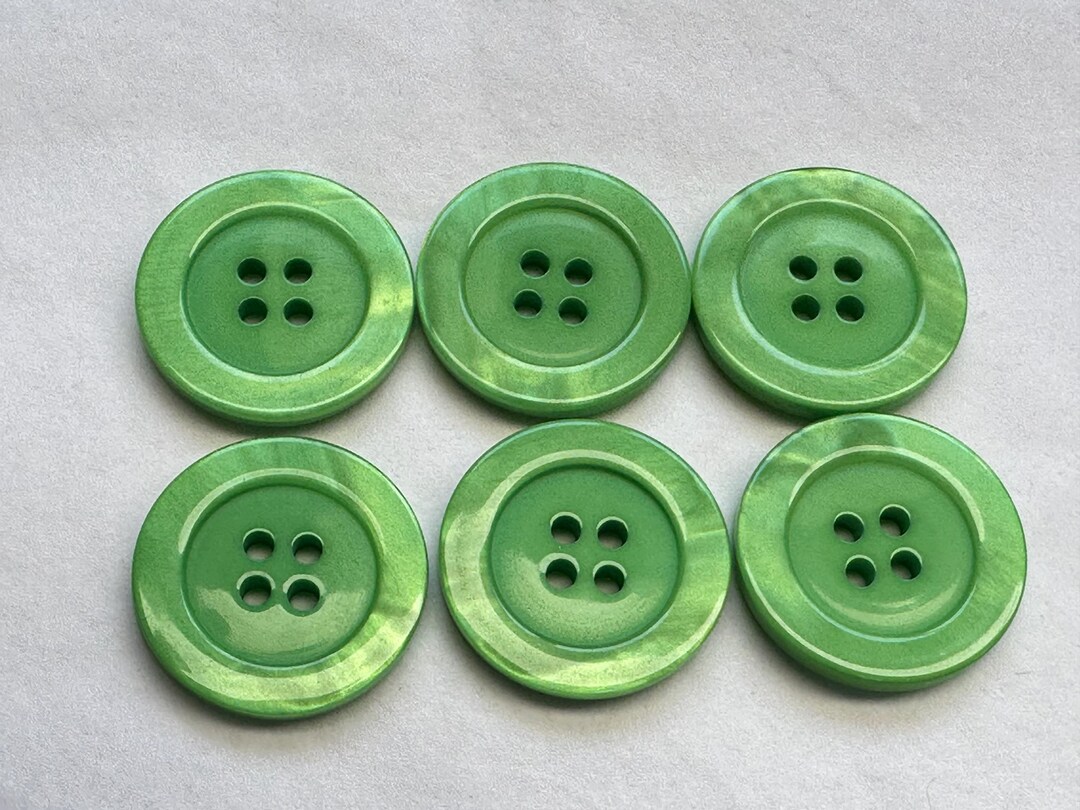 Bright Green Buttons 23mm a Set of Six Pearly Border Design for Jackets ...