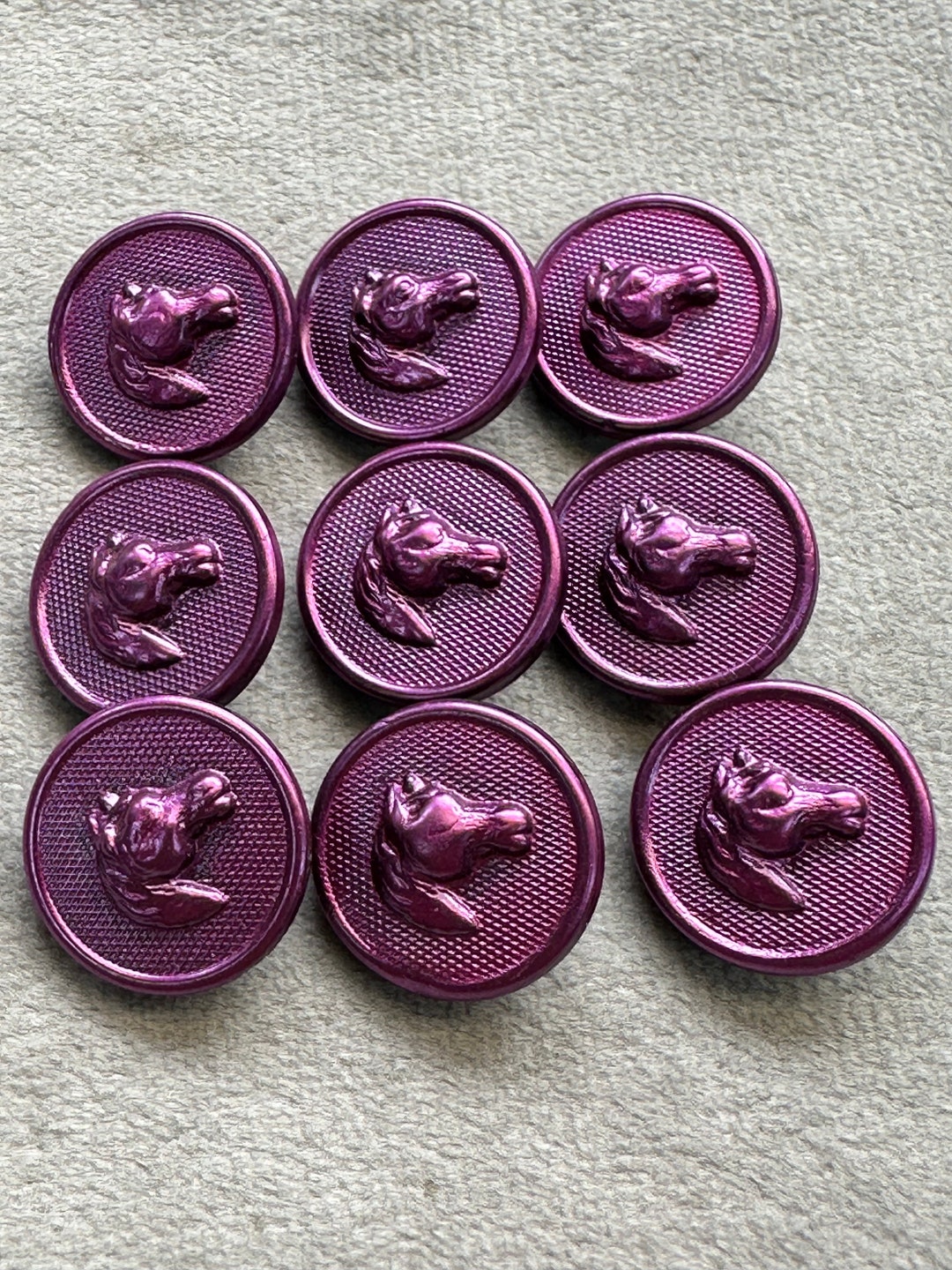 Vintage Horse Buttons Cerise Pink a Set of 9, 15mm on a Shank Relief ...
