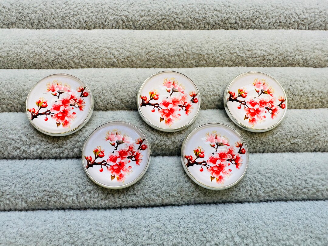 Cherry Blossom Buttons Glass and Metal 22mm Sold as a Set of Five ...