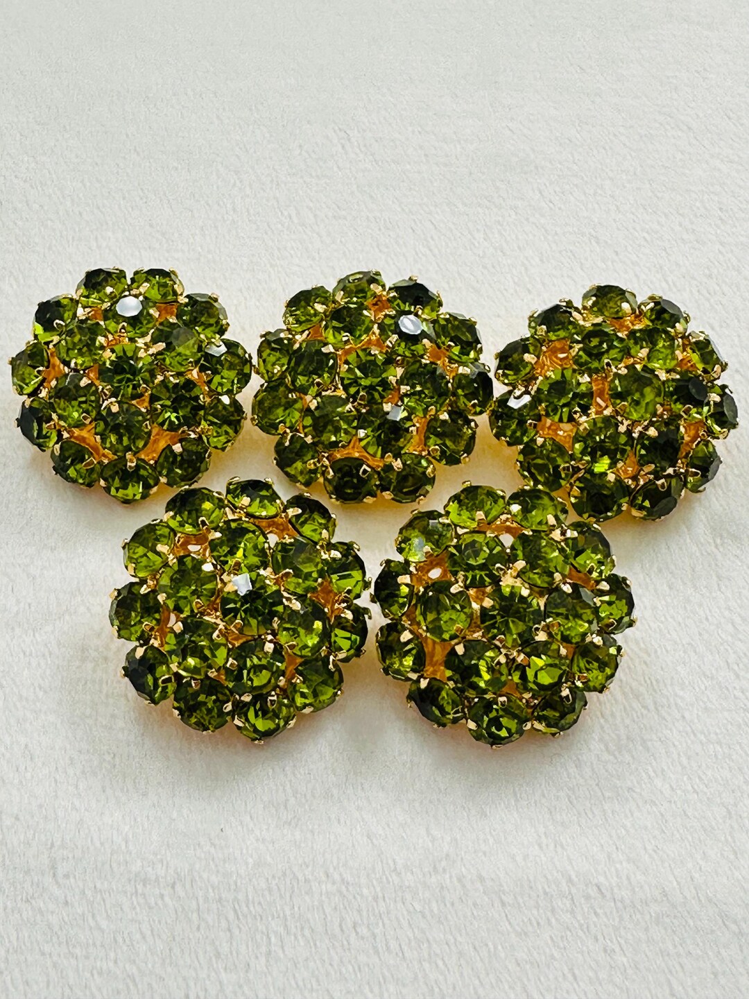 Jewel Buttons Lime Green 26mm a Set of Five Set in Lightweight Gold ...