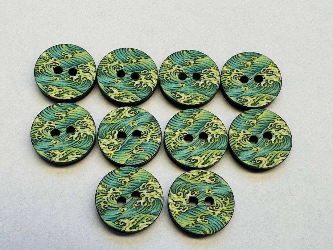 Ocean Wave Buttons 15mm Sew-through Sold as a Set of Ten Multicoloured ...