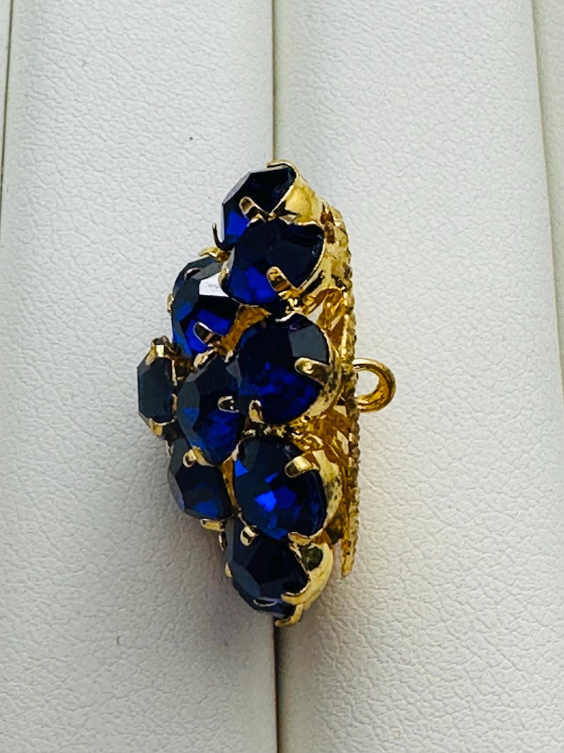 Rhinestone Buttons 26mm Royal Blue in Gold-tone Metal on a Shank a Set ...