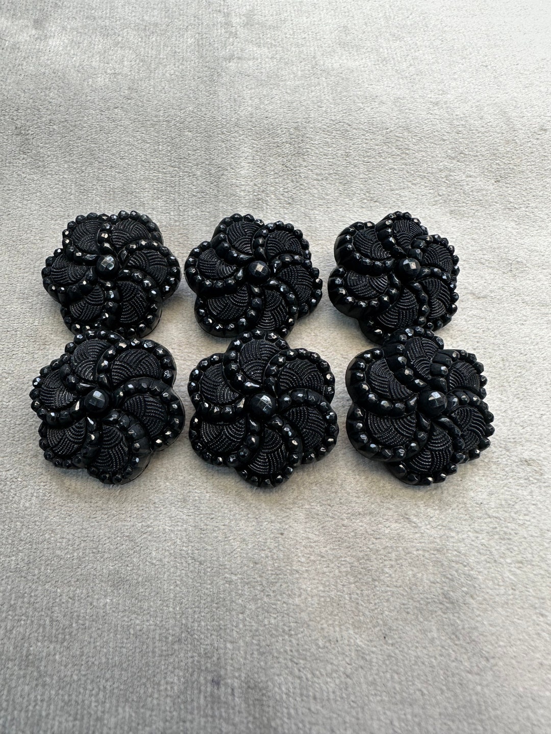 Flower Buttons Black Sparkly Design 30mm a Set of 6 - Etsy