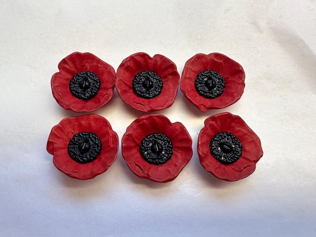 Red Poppy Buttons 26mm a Set of Six Textured Matt Finish - Etsy