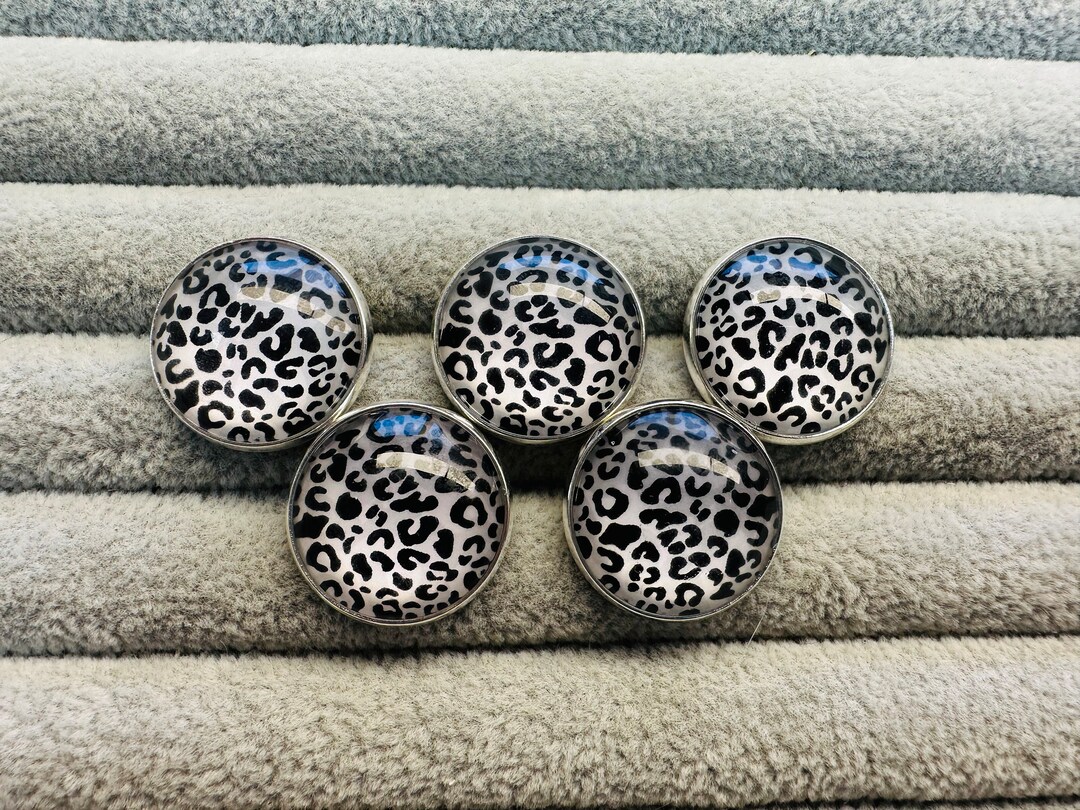 Snow Leopard Print Buttons Glass and Metal 21mm a Set of 5 - Etsy