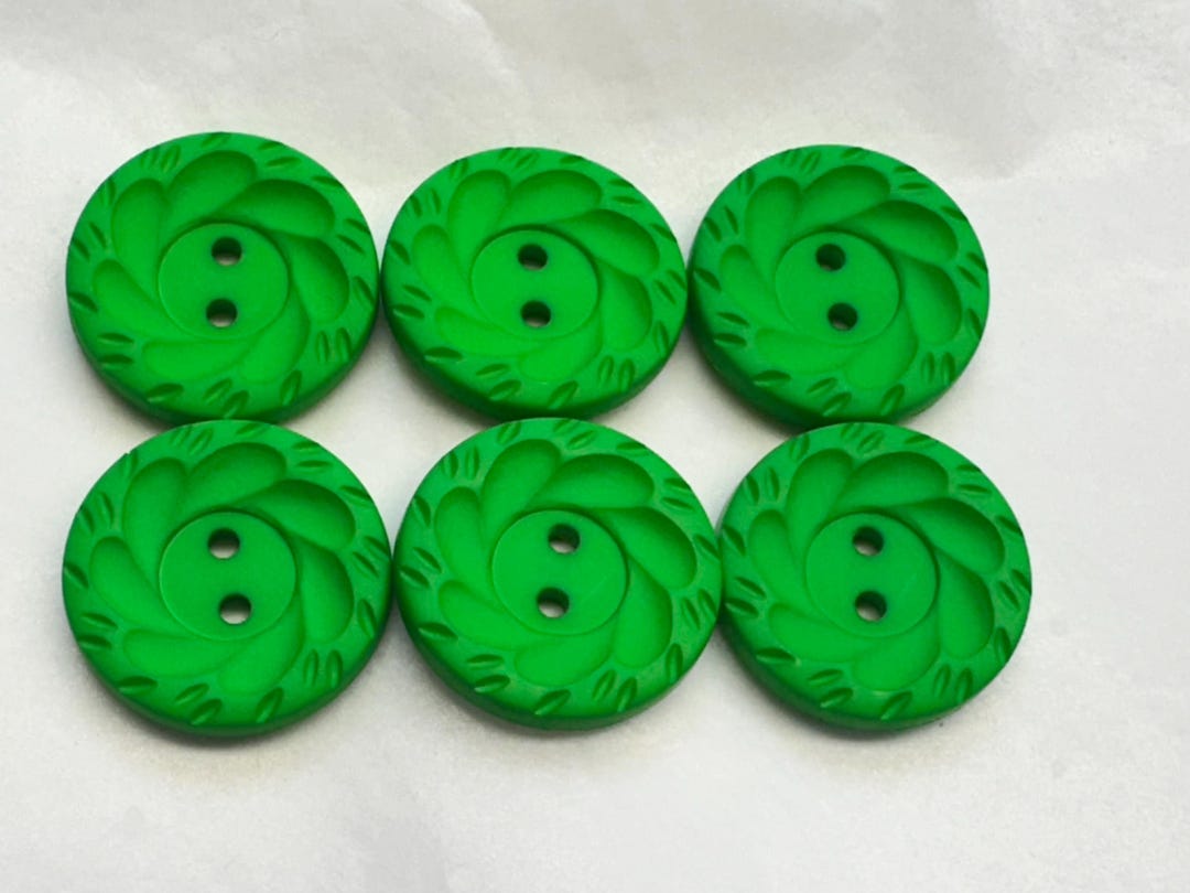 Bright Green Buttons 23mm a Set of Six Sculpted Style Textured Design ...