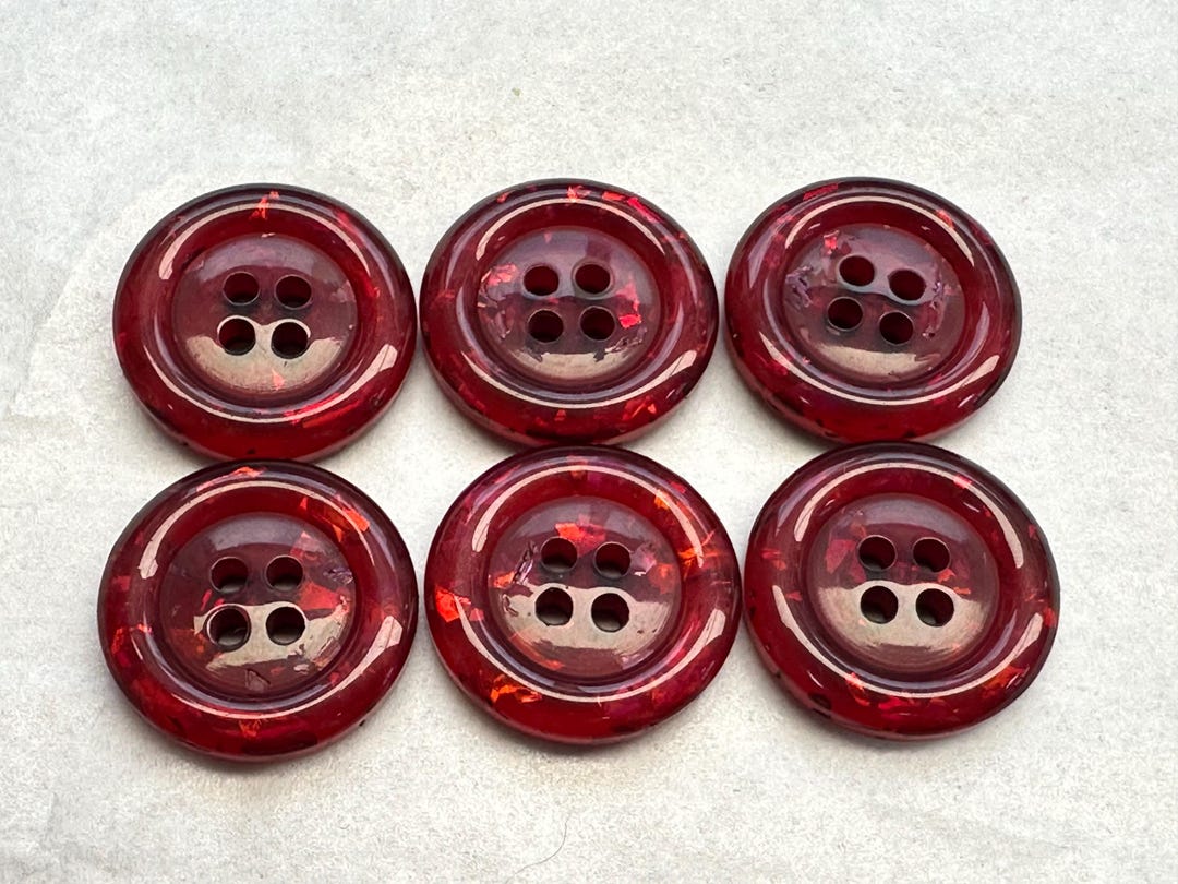 Deep Red Buttons 20mm, a Set of Six With Shards of Glitter - Etsy