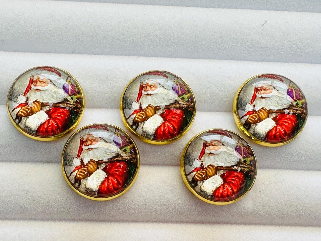 Santa Claus Buttons 22mm a Set of Five Glass and Metal - Etsy
