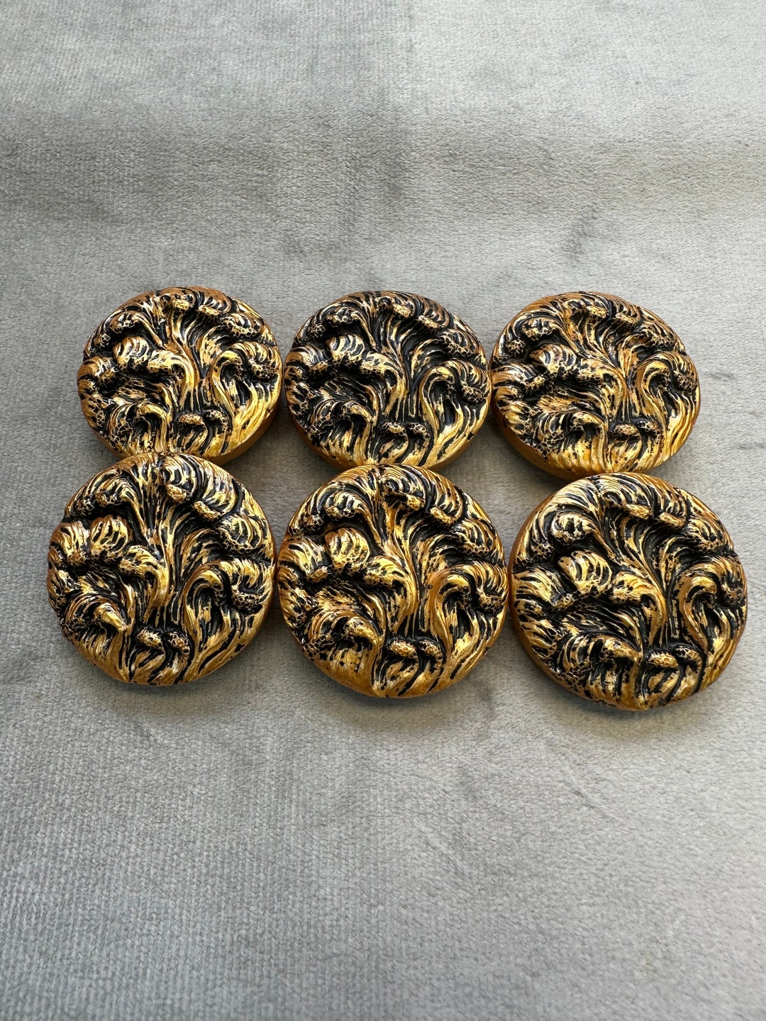 Textured Buttons Gold-tone and Black 36mm a Set of 6 - Etsy