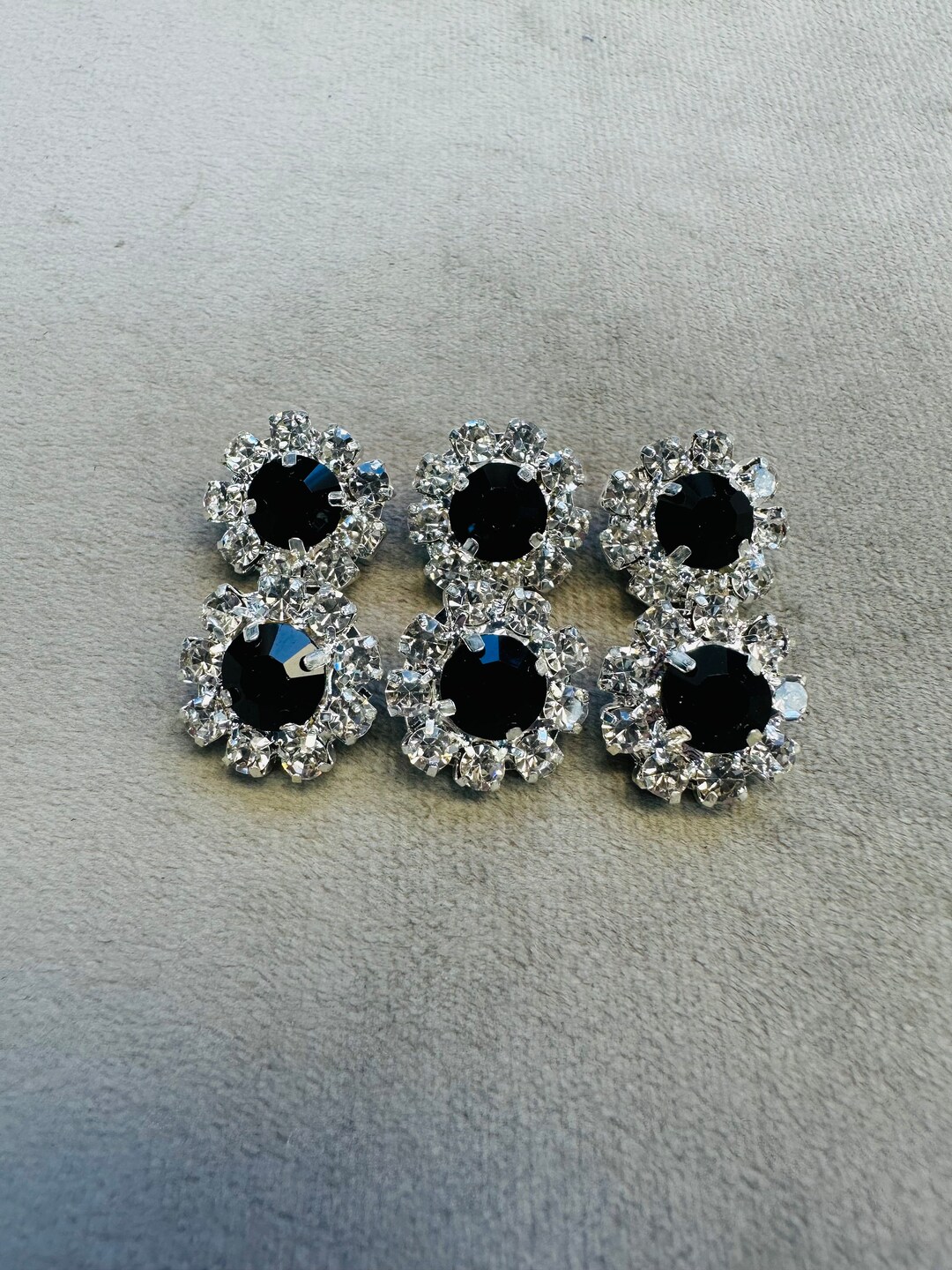 Rhinestone Buttons Silver and Black Set in Silver-tone Metal 16mm a Set ...