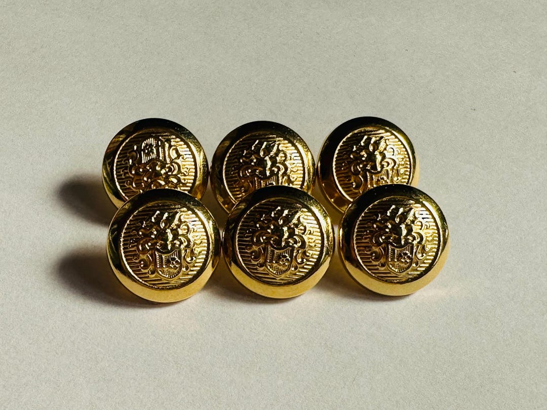 Blazer Cuff Buttons 15mm Bright Gold-tone Metal Crest Design Sold as a ...