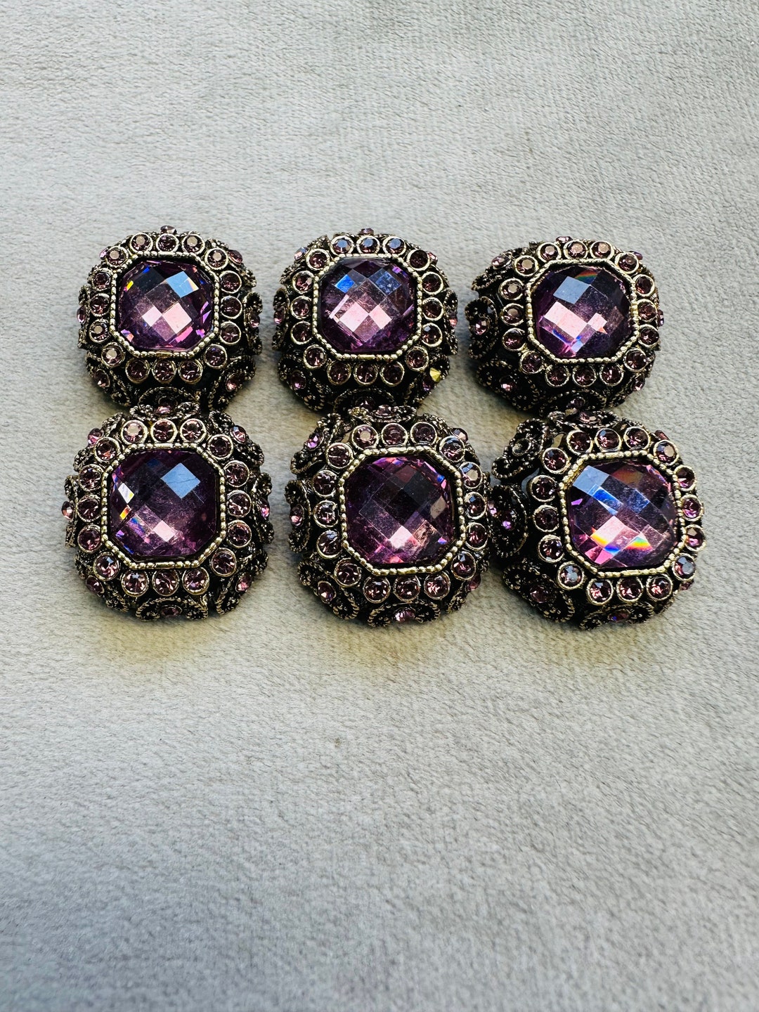 Jewel Buttons Amethyst Tone Set in Aged-gold Effect Metal 23mm a Set of ...