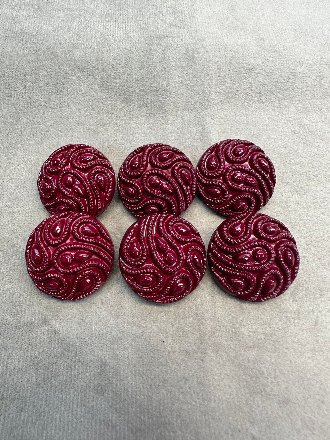 Textured Buttons Burgundy Paisley Design 28mm a Set of 6 - Etsy