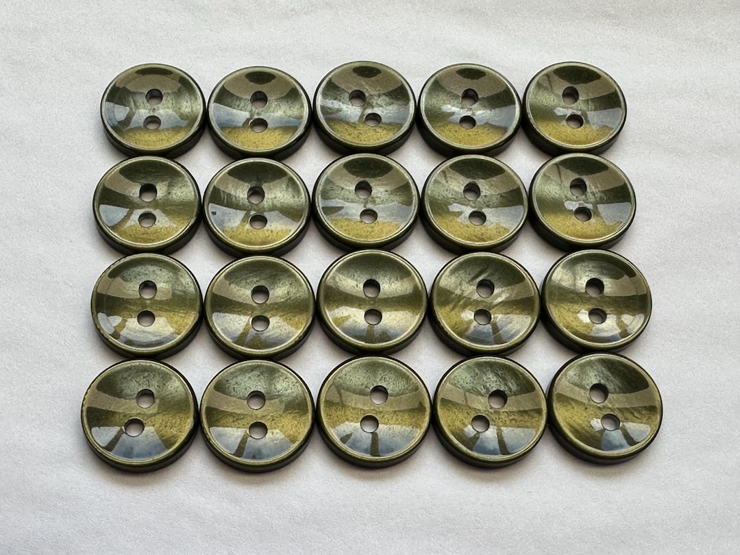 Olive Green Buttons 14mm With a Pearl Finish Sold as a Set of Twenty ...