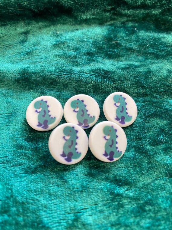 Dinosaur Buttons Green on a Matt White Background 14mm a Set | Etsy