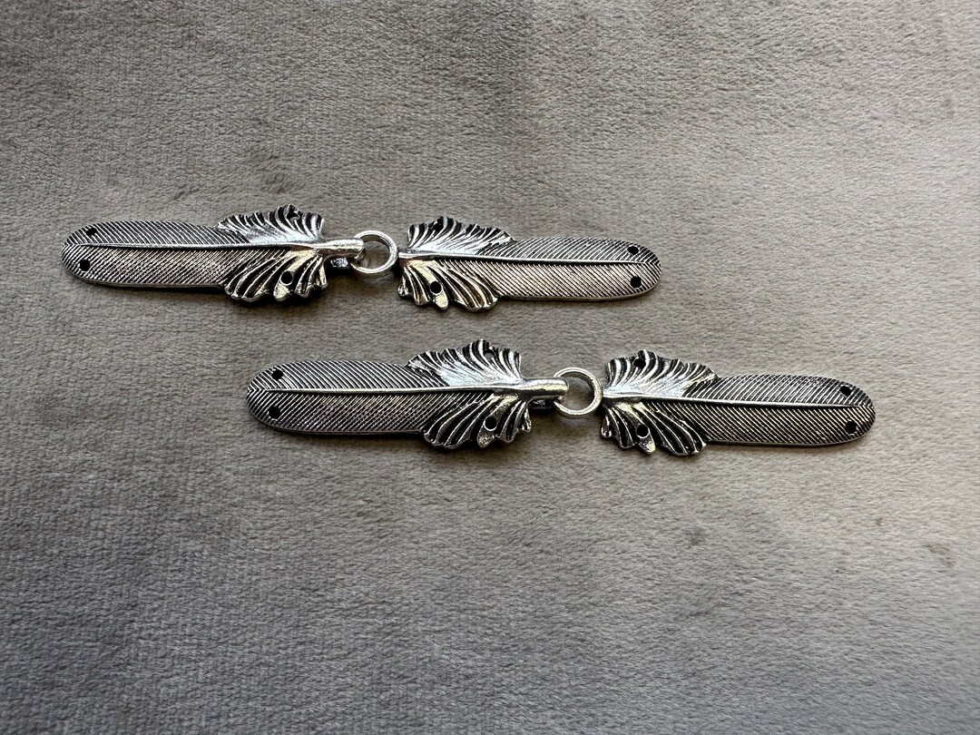 Cloak Clasp Feather Design in Silver-tone Metal 8.5 X 1.7cm a Set of 2 ...