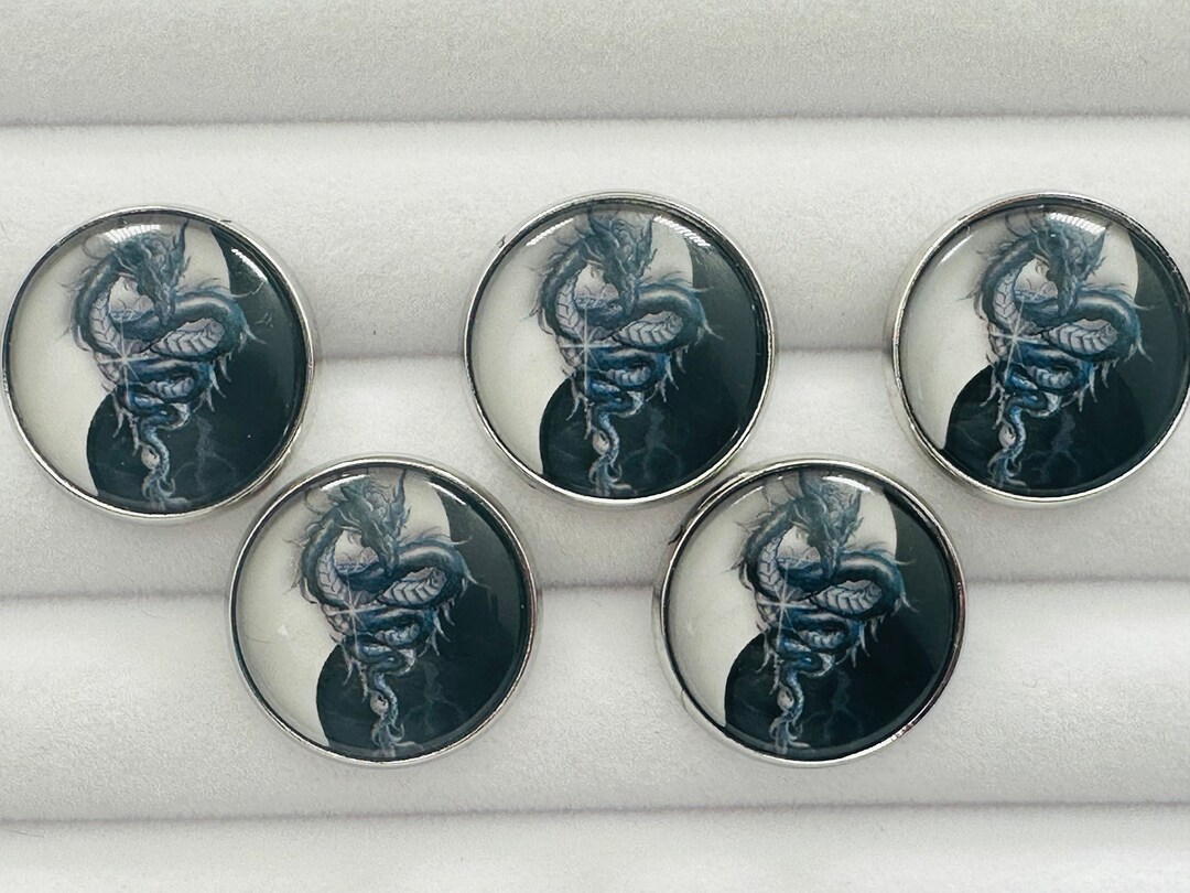 Dragon Buttons Yin and Yang Design 22mm a Set of 5 Glass and Metal ...