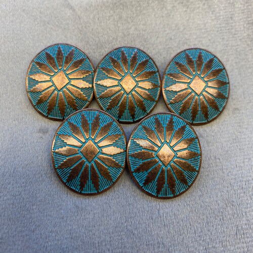 Metal Buttons Copper Tone and Turquoise 21mm a Set of 5 - Etsy