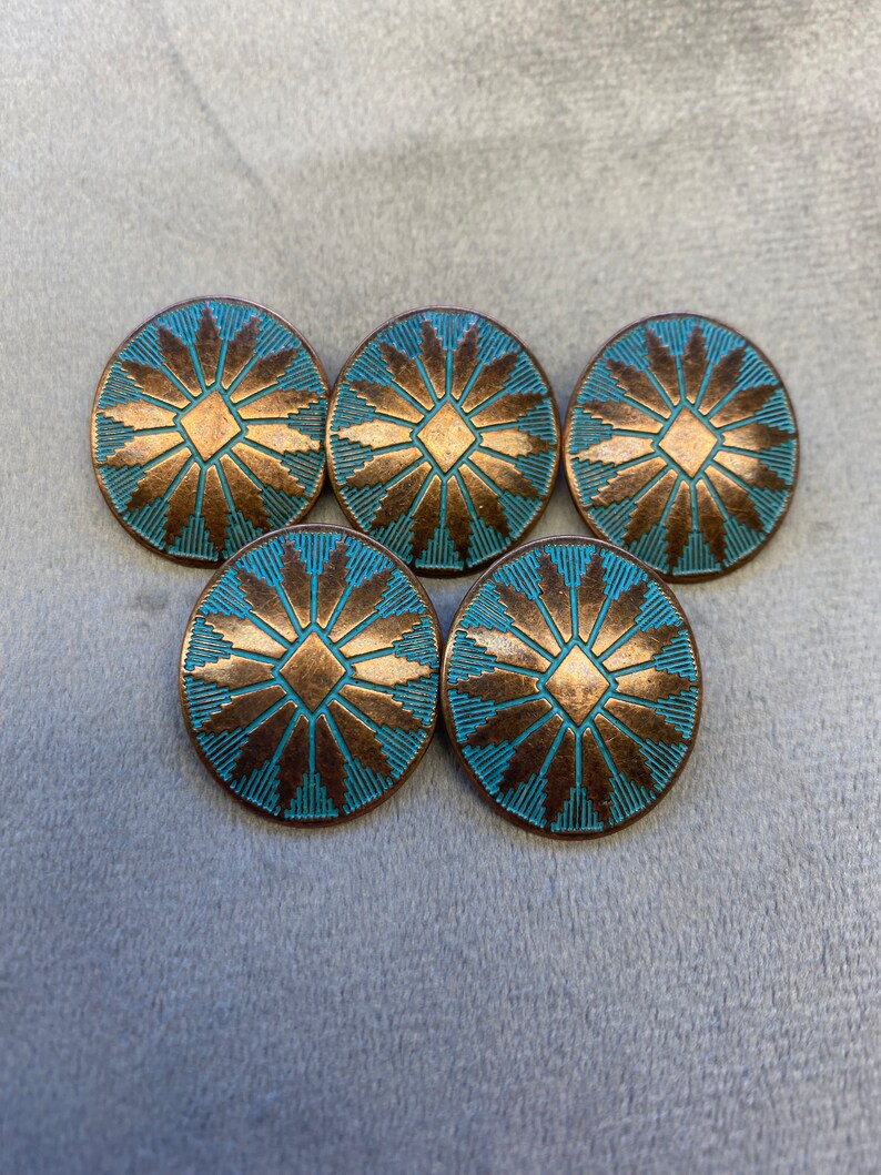Metal Buttons Copper Tone and Turquoise 21mm a Set of 5 - Etsy