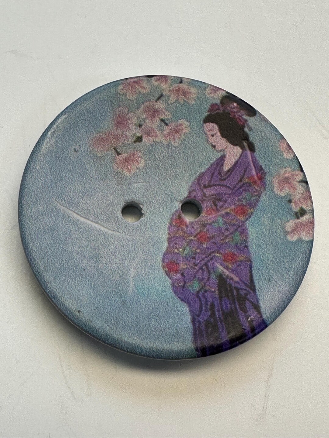 Japanese Lady Button 40mm Sew Through Printed on Coconut Shell Sold ...