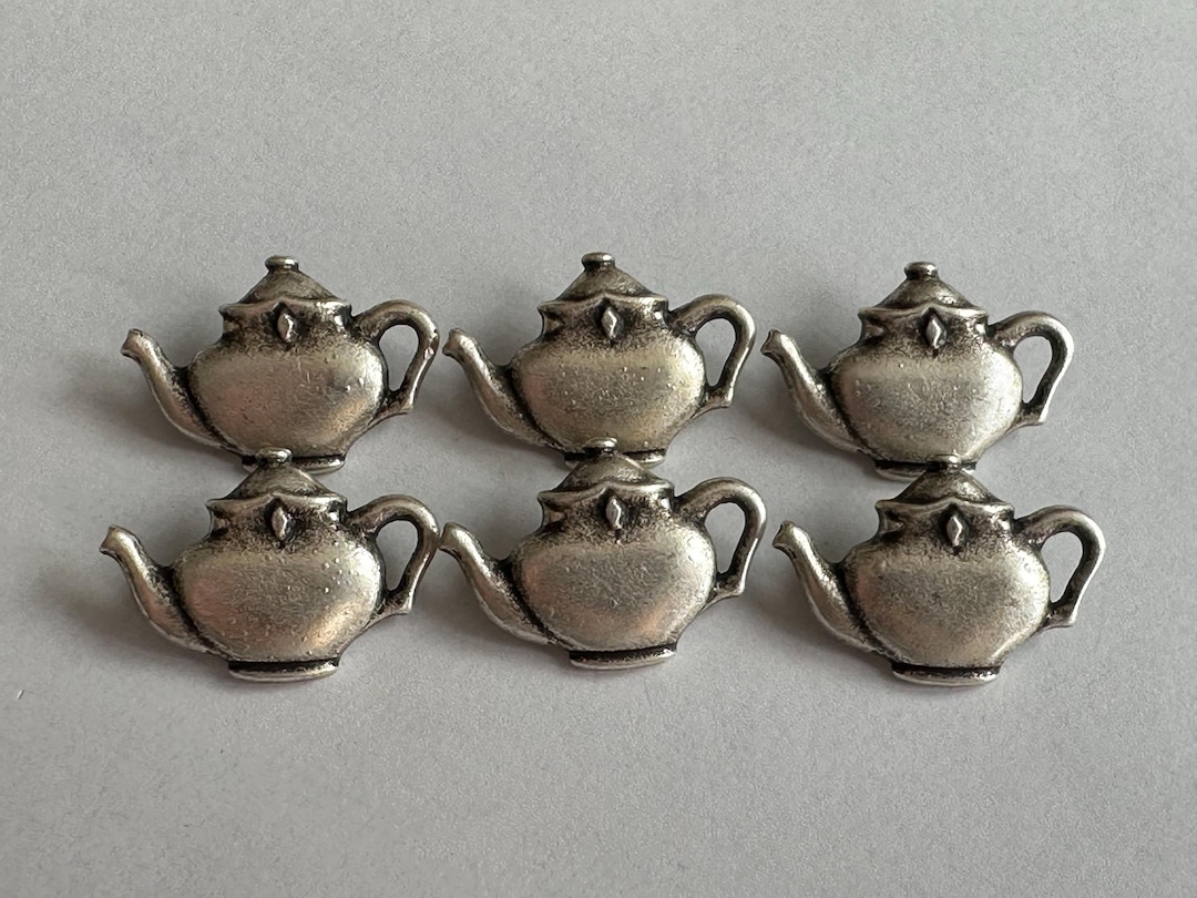 Aged Silver Teapot Buttons: Vintage-style Metal Shank, 25mm (set of Six ...