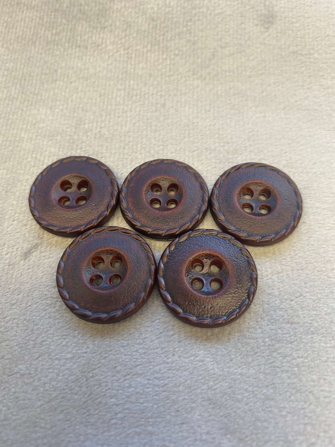Textured Buttons Brown Leather Effect 19mm a Set of 5 - Etsy