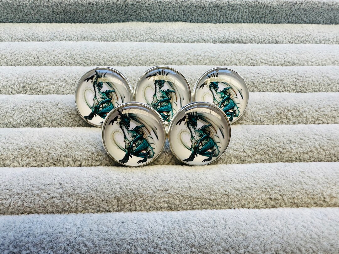 Fantasy Dragon Buttons Turquoise on White Glass and Metal 21mm a Set of ...