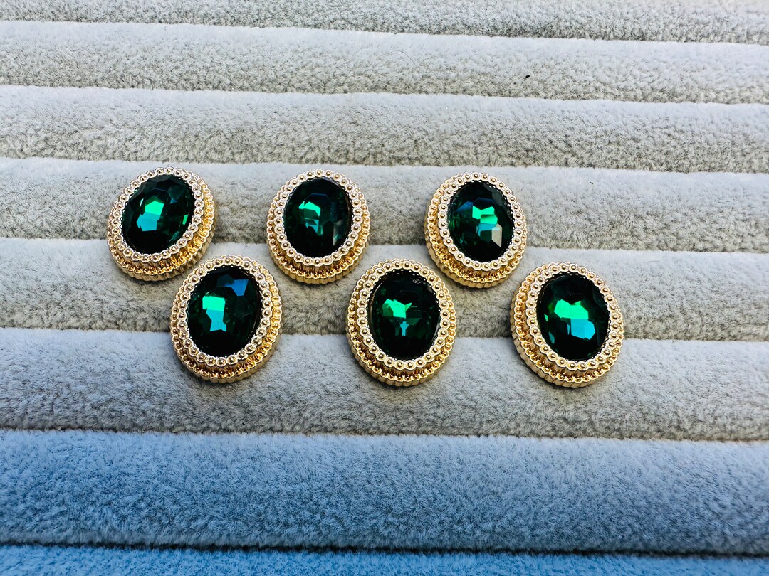 Jewel Buttons Green in a Gold Tone Metal Setting 17mm X 20mm a Set of 6 ...