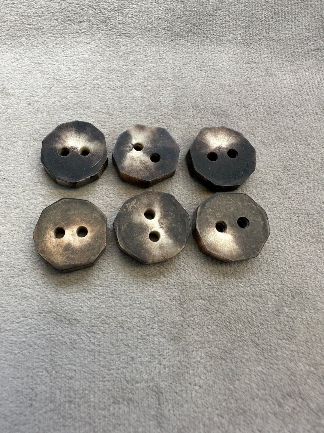 Real Horn Buttons Vintage Brown and Cream Ombre Irregular Edge 17mm a ...