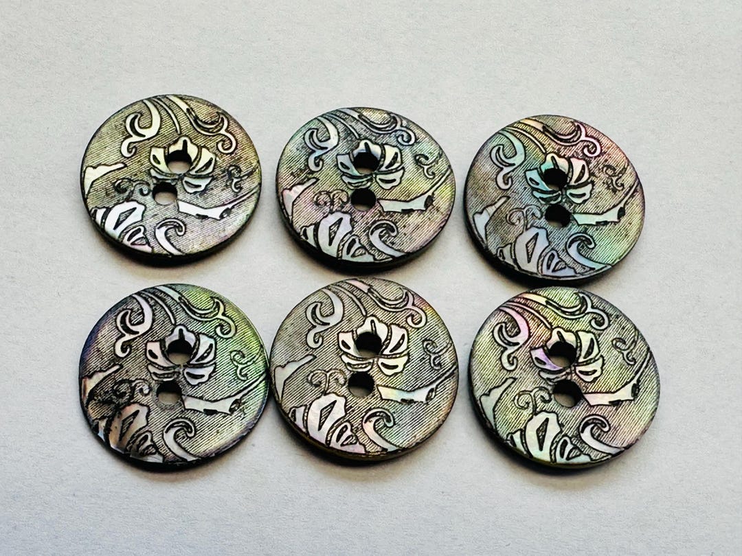Iridescent Shell Buttons Laser Engraved Flower Design 15mm Sold as a ...