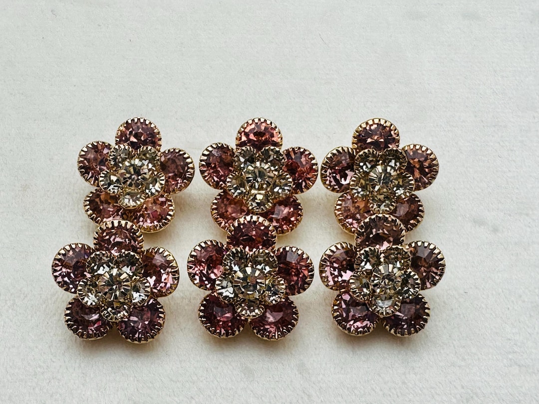 Pink Rhinestone Flower Buttons: Gold & Silver Tone (set of Six) - Etsy