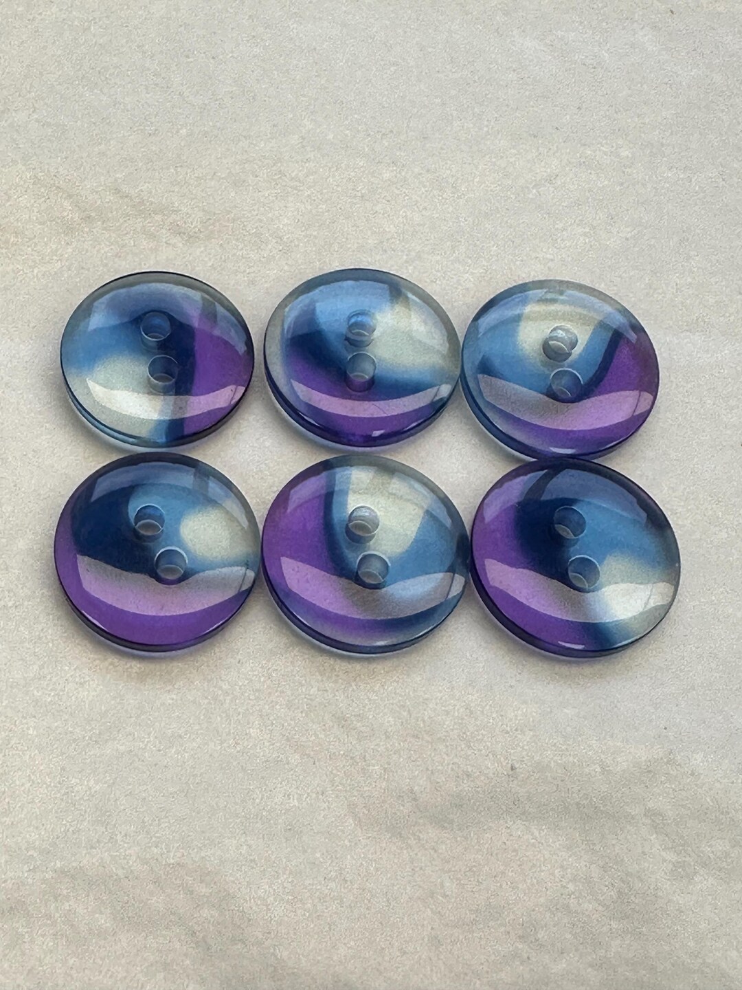 Purple Buttons 15mm Shaded With Transparent and Blue a Set of Six With ...