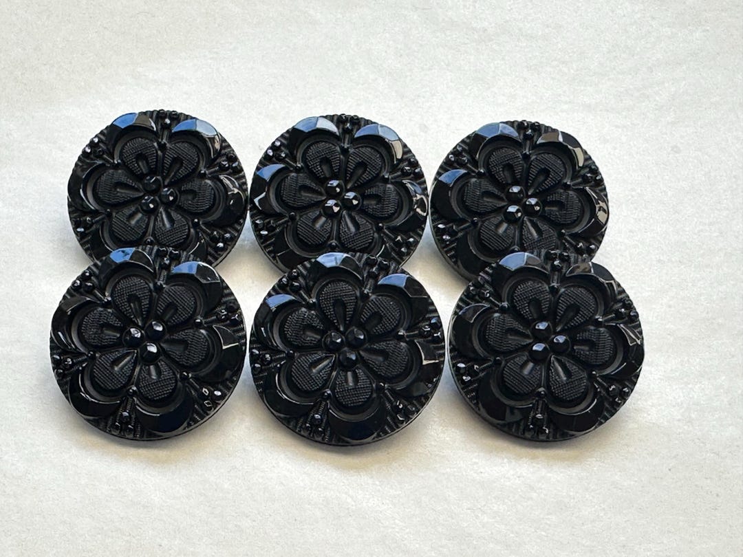 Black Buttons 25mm a Set of Six Sparkly Flower Design - Etsy