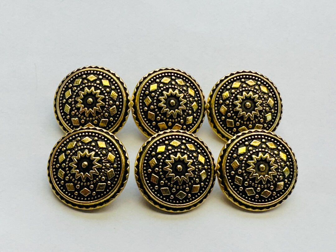 Metal Buttons, 18mm Gold-tone Decorative Design on a Shank. A Set of ...