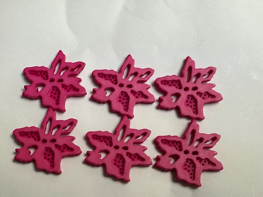 Cerise Buttons 23mm Tropical Flower Design by Dill Sold as a Set of Six ...