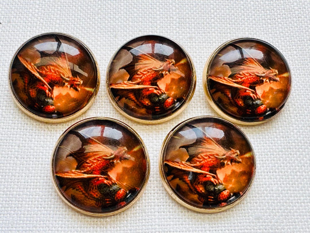 Dragon Buttons 22mm Glass & Metal – Set of 5 – Fantasy Jacket or Coat ...